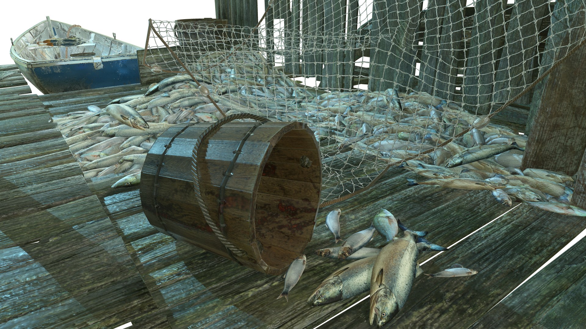 3D PACK OF 28 FISHING ELEMENTS WITH A STAGE Low-poly 3D Model ...