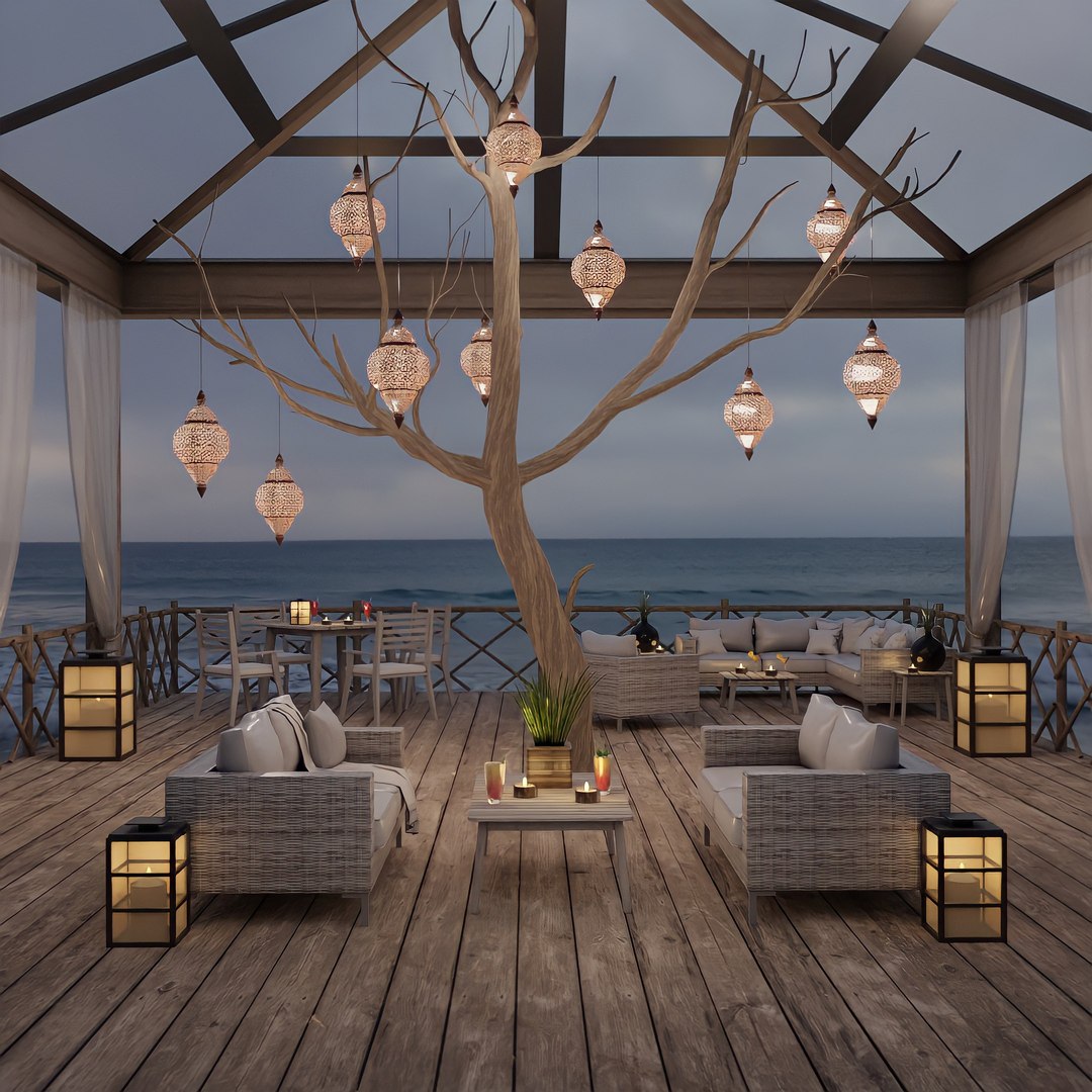 3D Beach Terrace Blender Scene - EVENING Model - TurboSquid 2255638