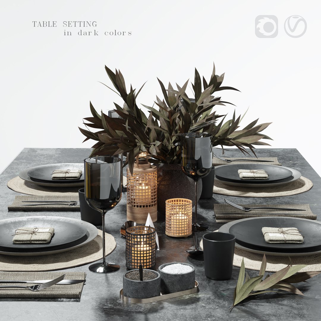 3D Table Setting Dark Colors - TurboSquid 1661540
