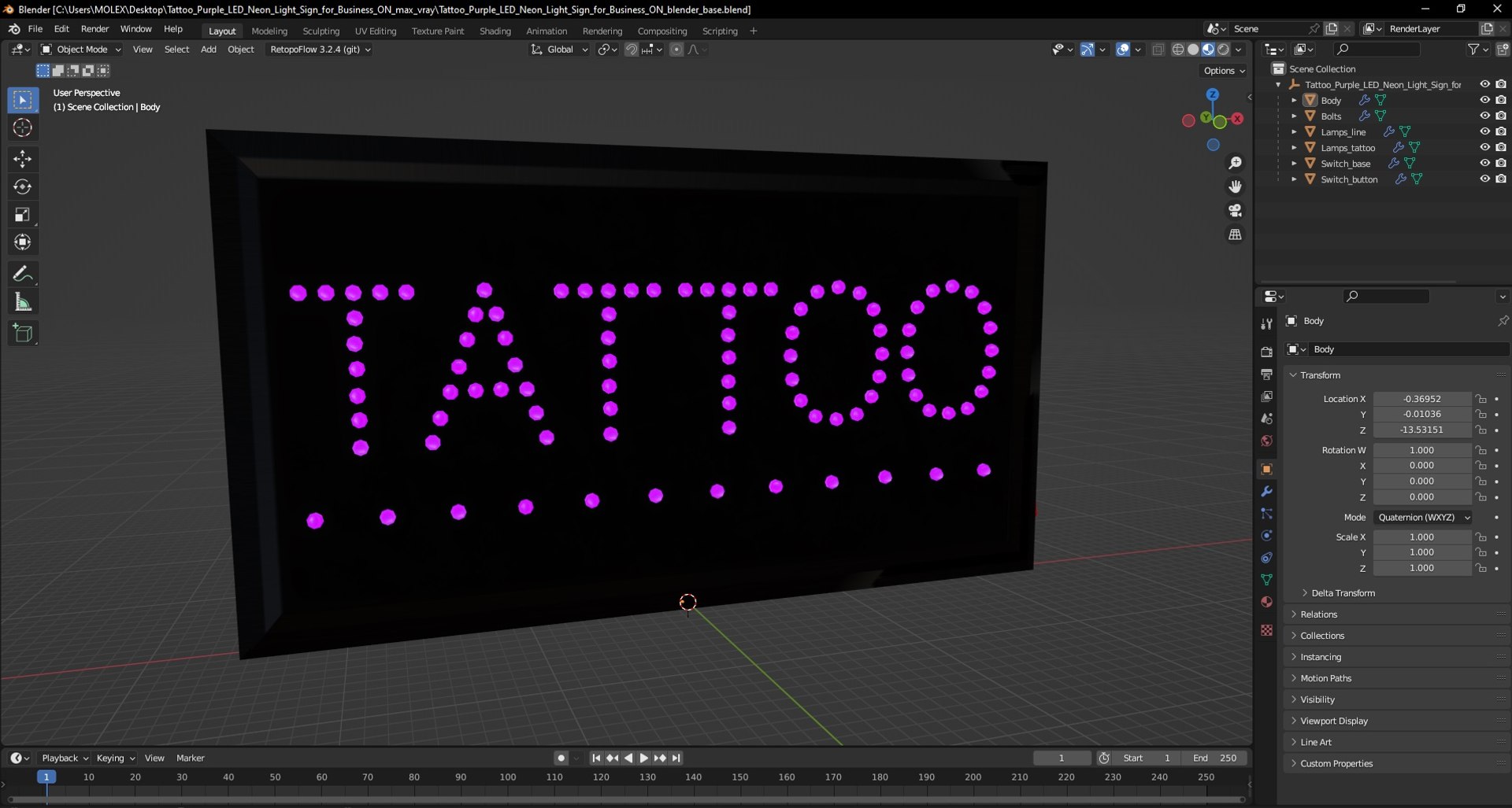 3D Tattoo Purple LED Neon Light Sign for Business ON model - TurboSquid ...