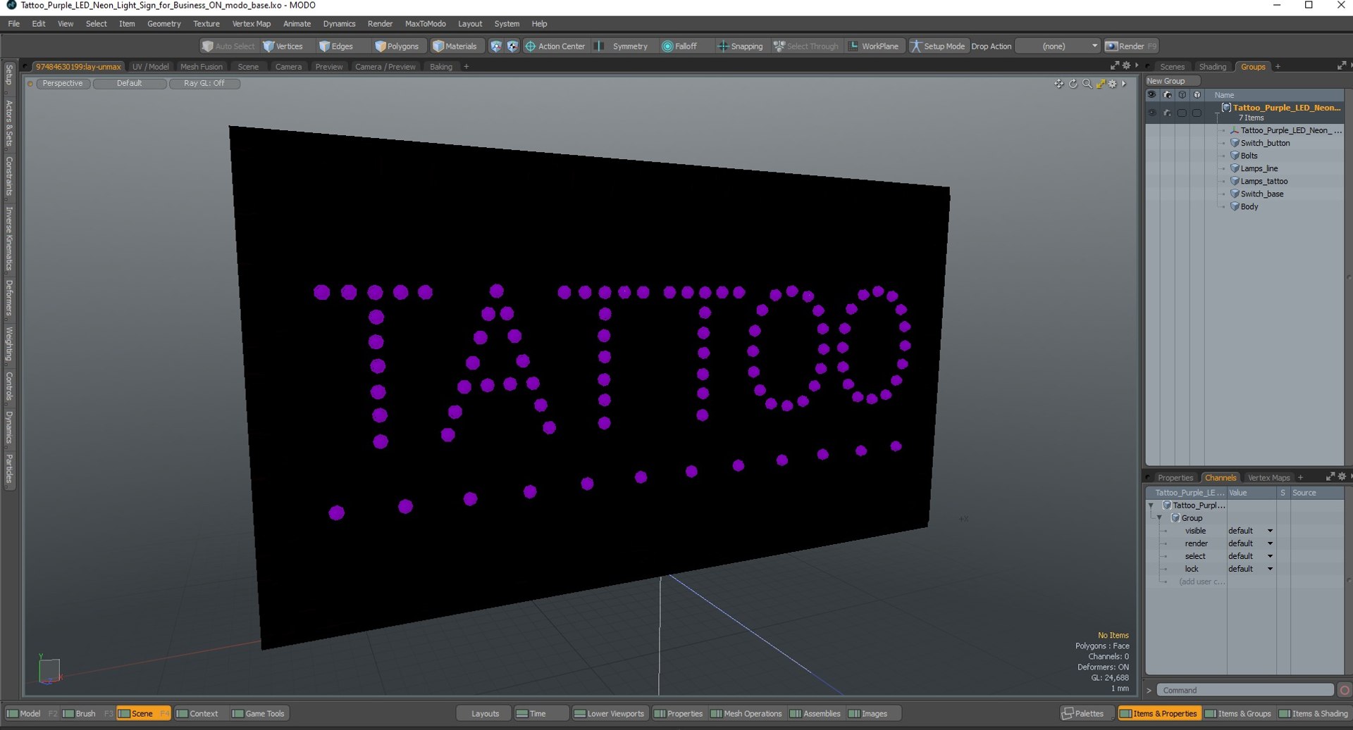 3D Tattoo Purple LED Neon Light Sign for Business ON model - TurboSquid ...