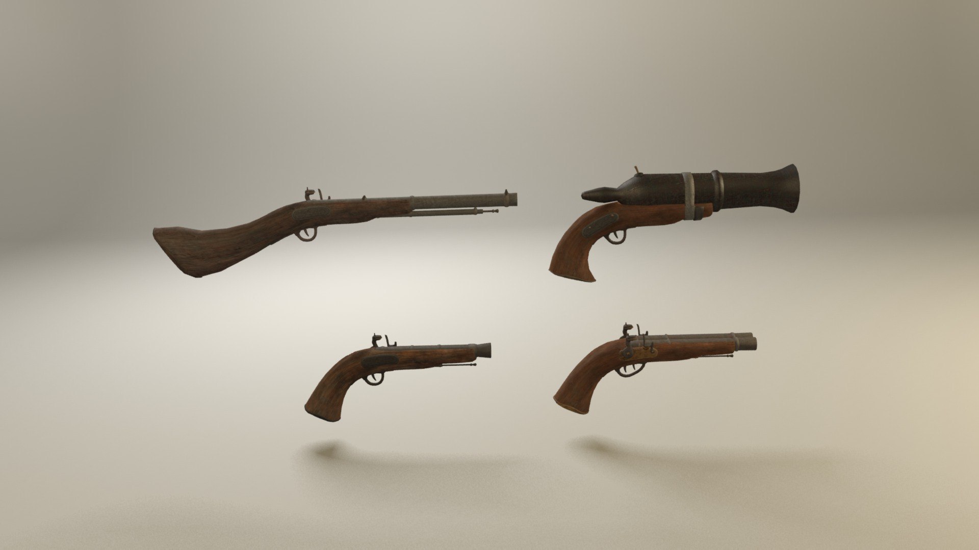 Flintlock Pirate Guns And Shotguns And Hand Cannons Collection Model ...
