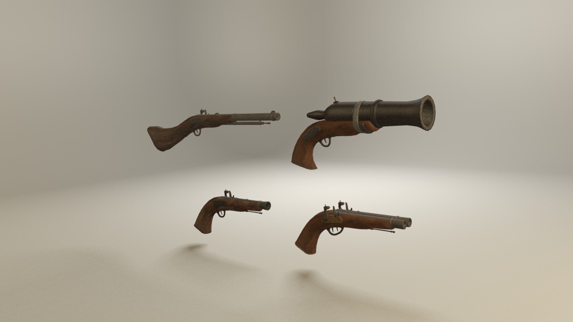Flintlock Pirate Guns And Shotguns And Hand Cannons Collection Model ...