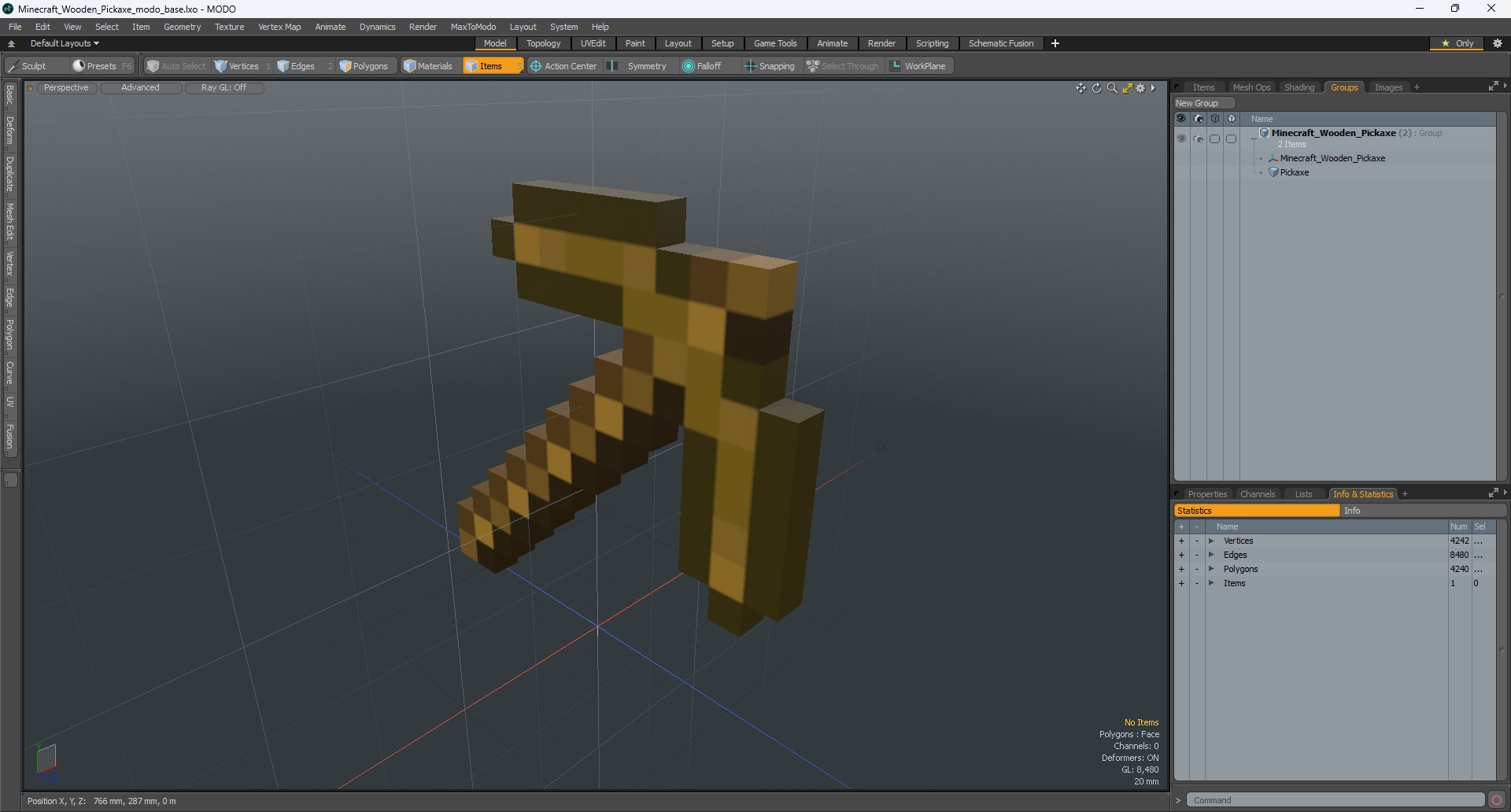 3D Minecraft Wooden Pickaxe Model - TurboSquid 2296532