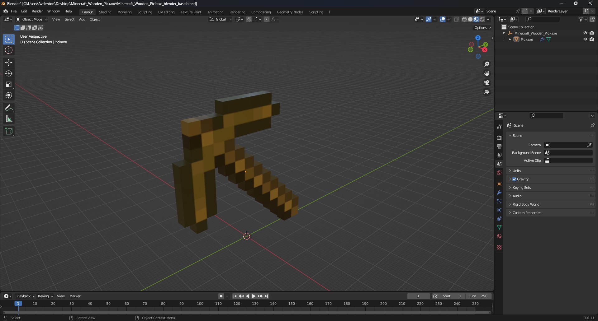 3D Minecraft Wooden Pickaxe Model - TurboSquid 2296532