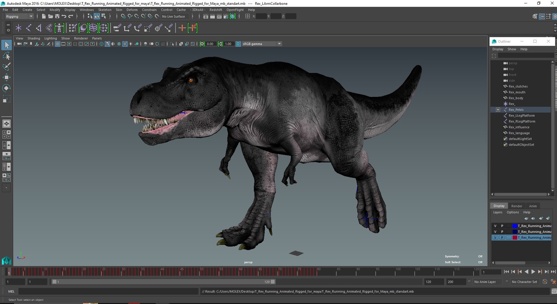 T Rex Running Animated Rigged For Maya Model - TurboSquid 2106227