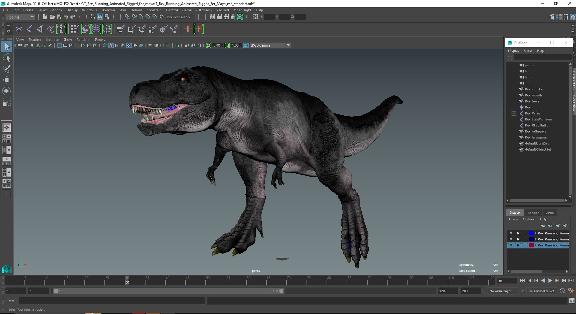 T Rex Running Animated Rigged For Maya Model - TurboSquid 2106227