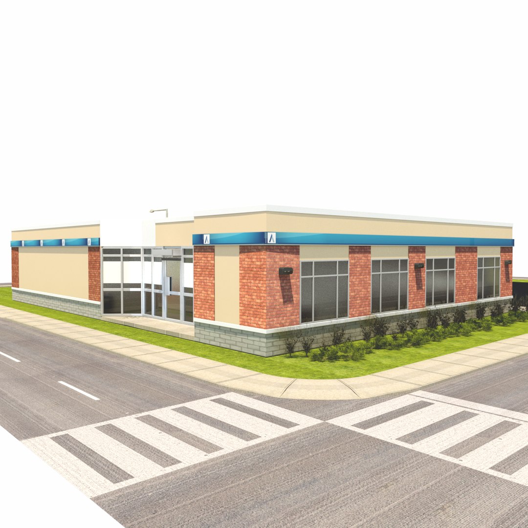 Bank Branch Exterior Interior 3d 3ds