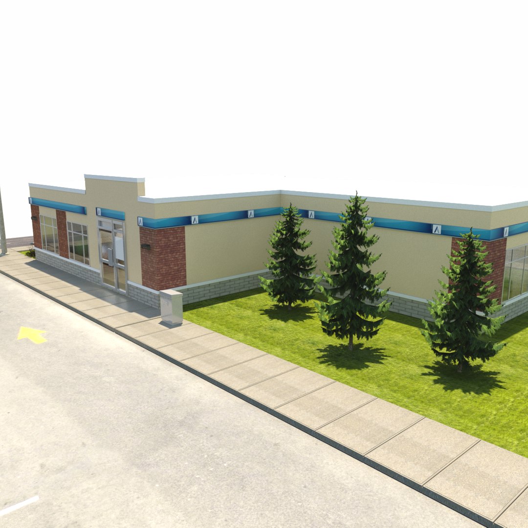 Bank Branch Exterior Interior 3d 3ds