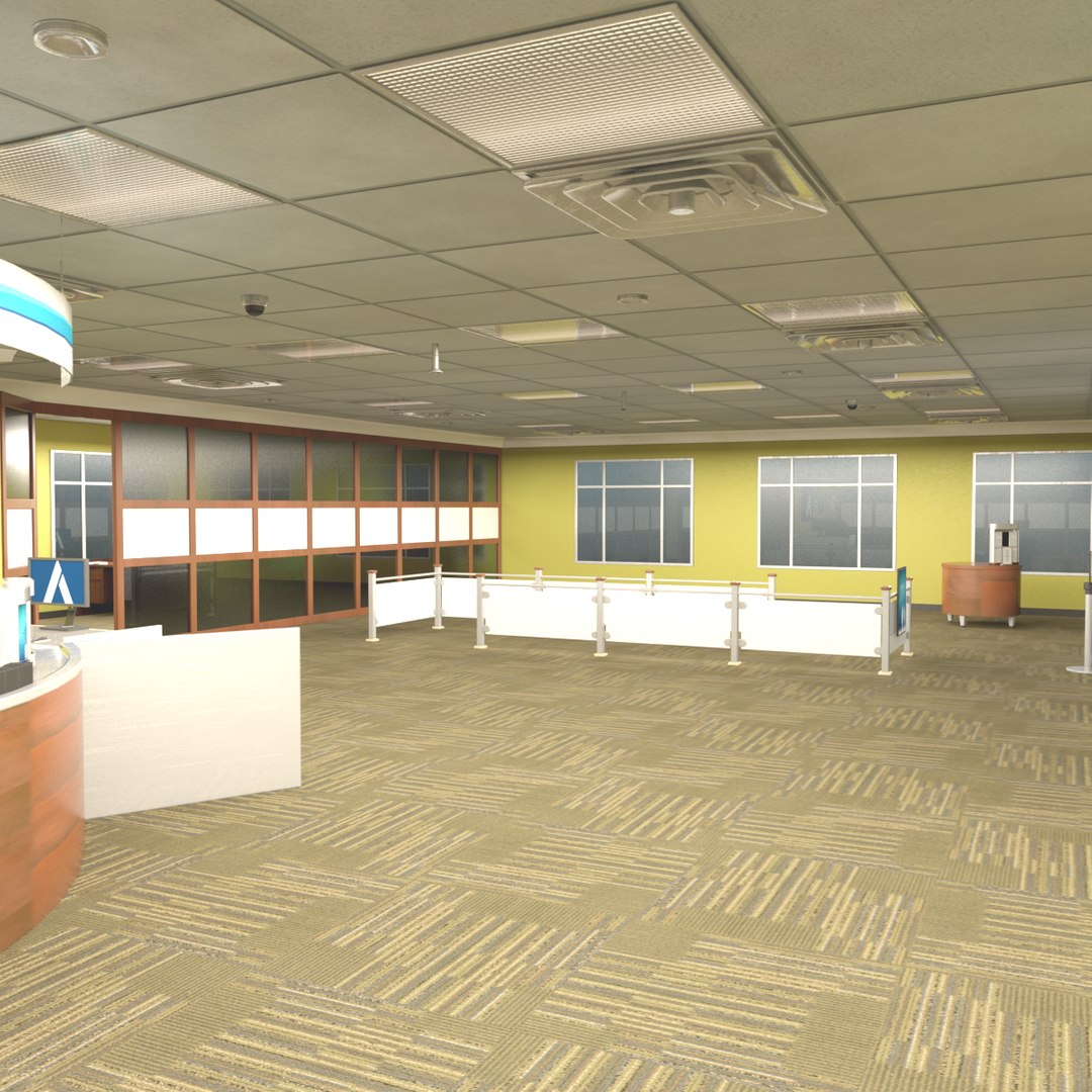 Bank Branch Exterior Interior 3d 3ds