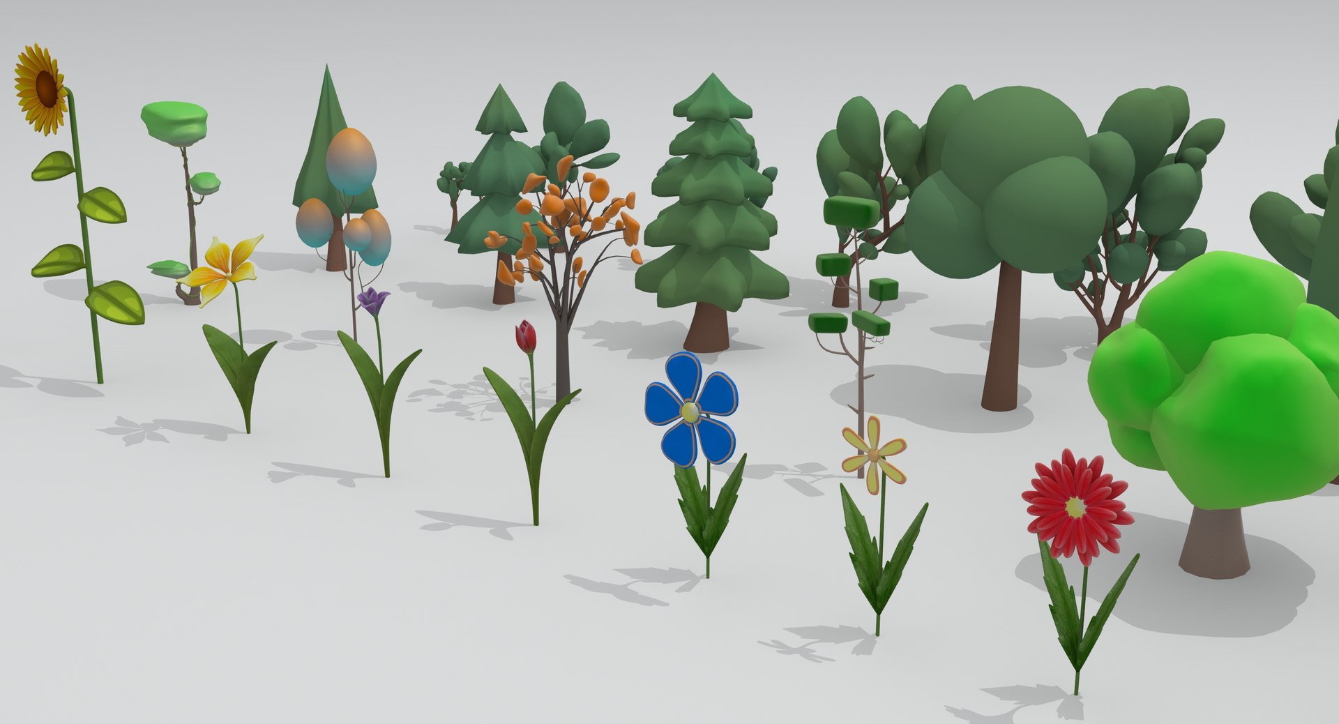 3d Model Cartoon Tree Flower