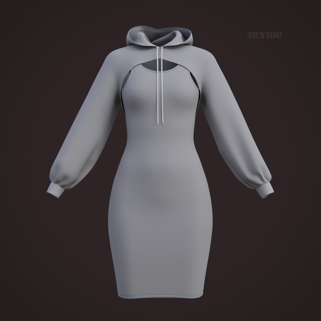 3D Crop Hoodie Sweater And Bodycon Singlet Dress Set Stylish Two Piece ...