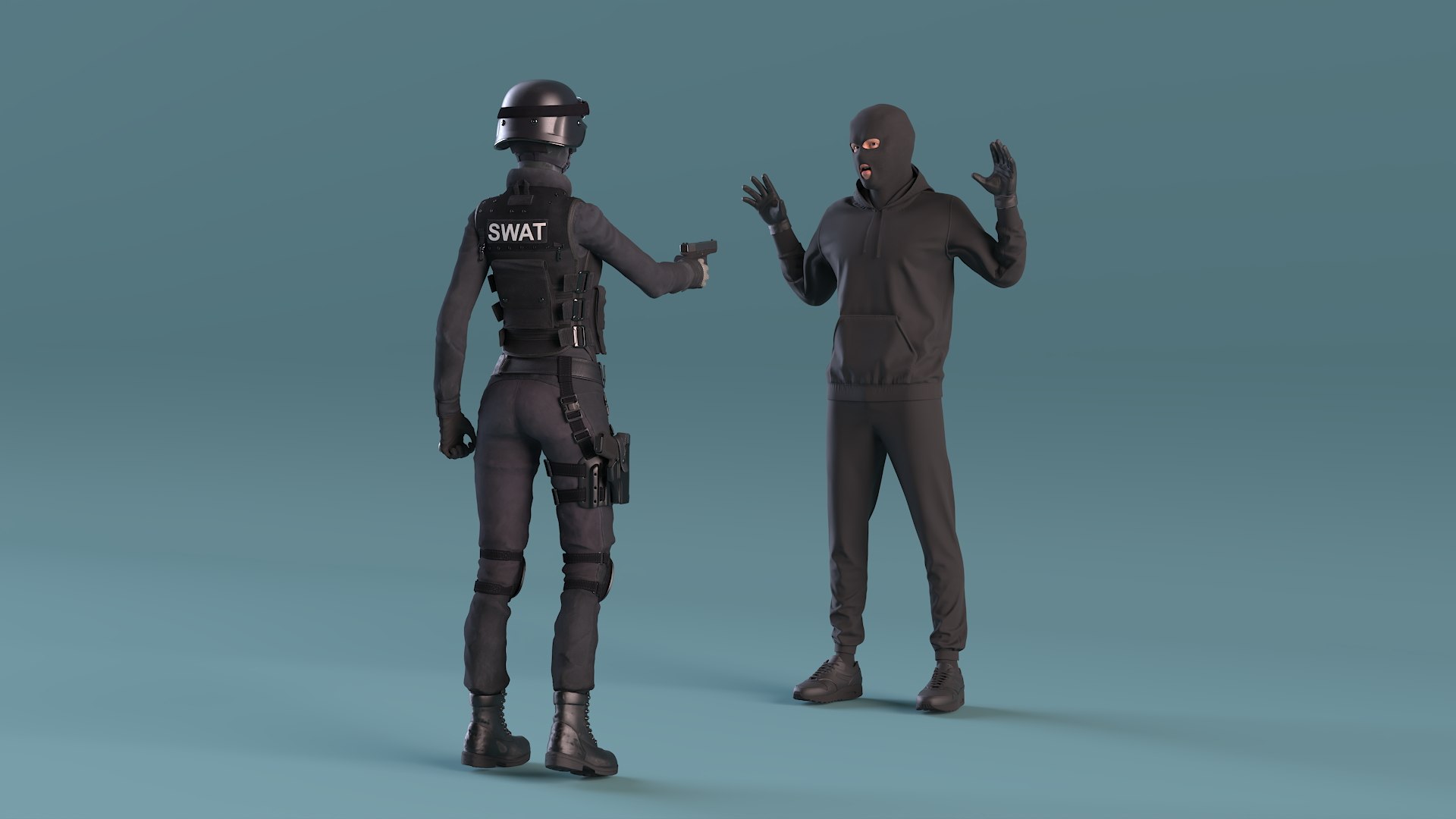 Robber Surrendering To Police Officer 3D Model - TurboSquid 2341190