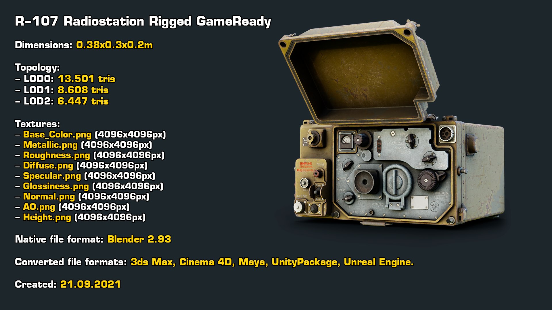 R-107 Radiostation Rigged GameReady LODs 3D Model - TurboSquid 1790109