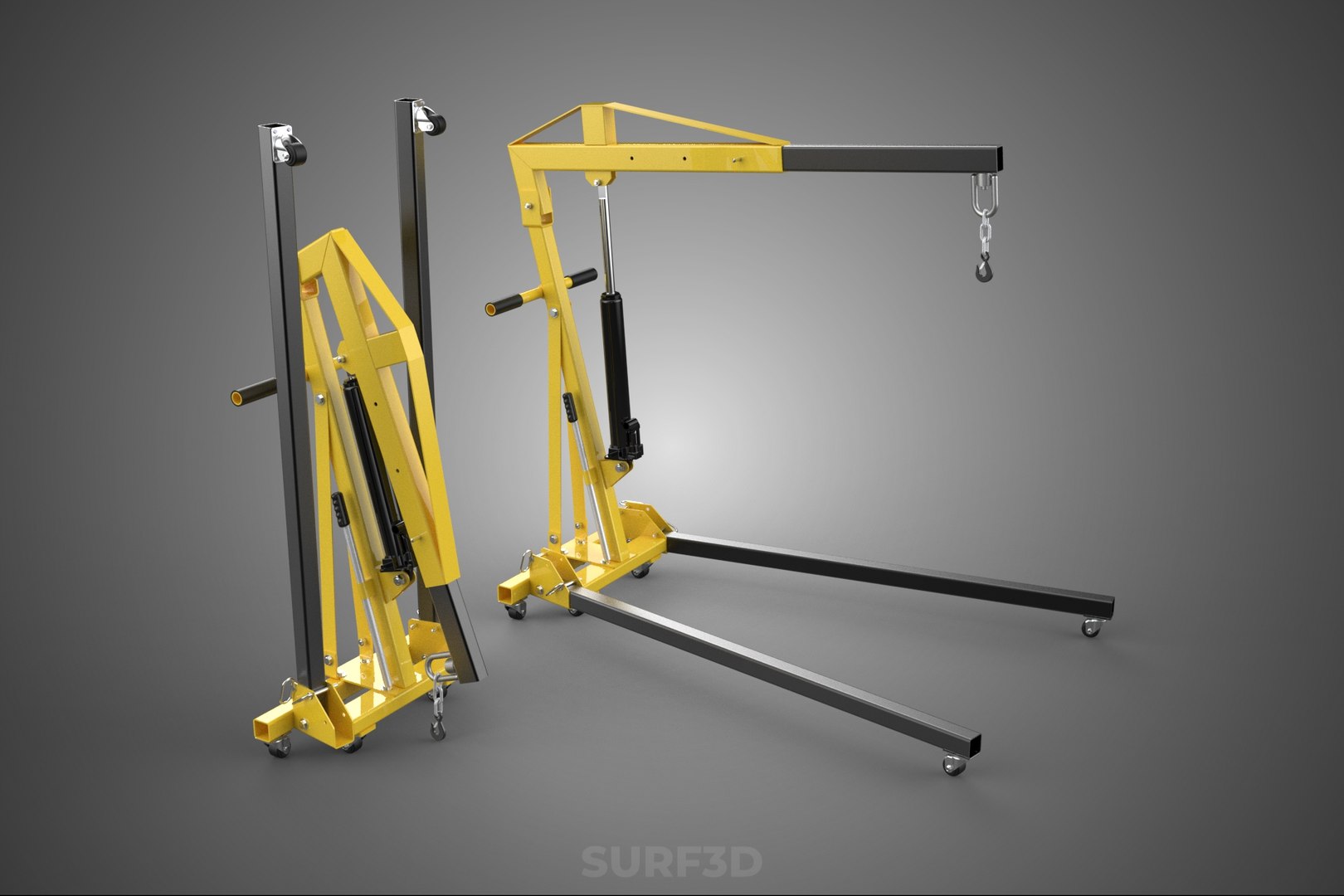 COLLAPSIBLE FOLDING FOLDABLE FOLD HYDRAULIC ENGINE CRANE HOIST 3D ...