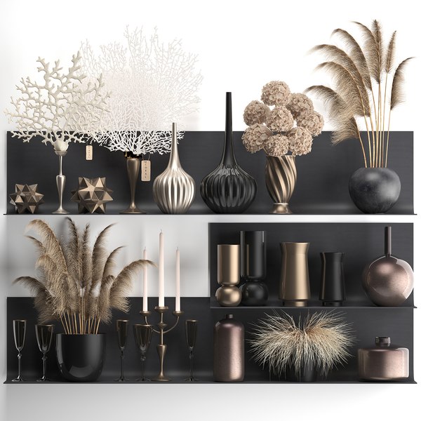 3D Table Setting With A Bouquet Of Dried Flowers model - TurboSquid 1901111