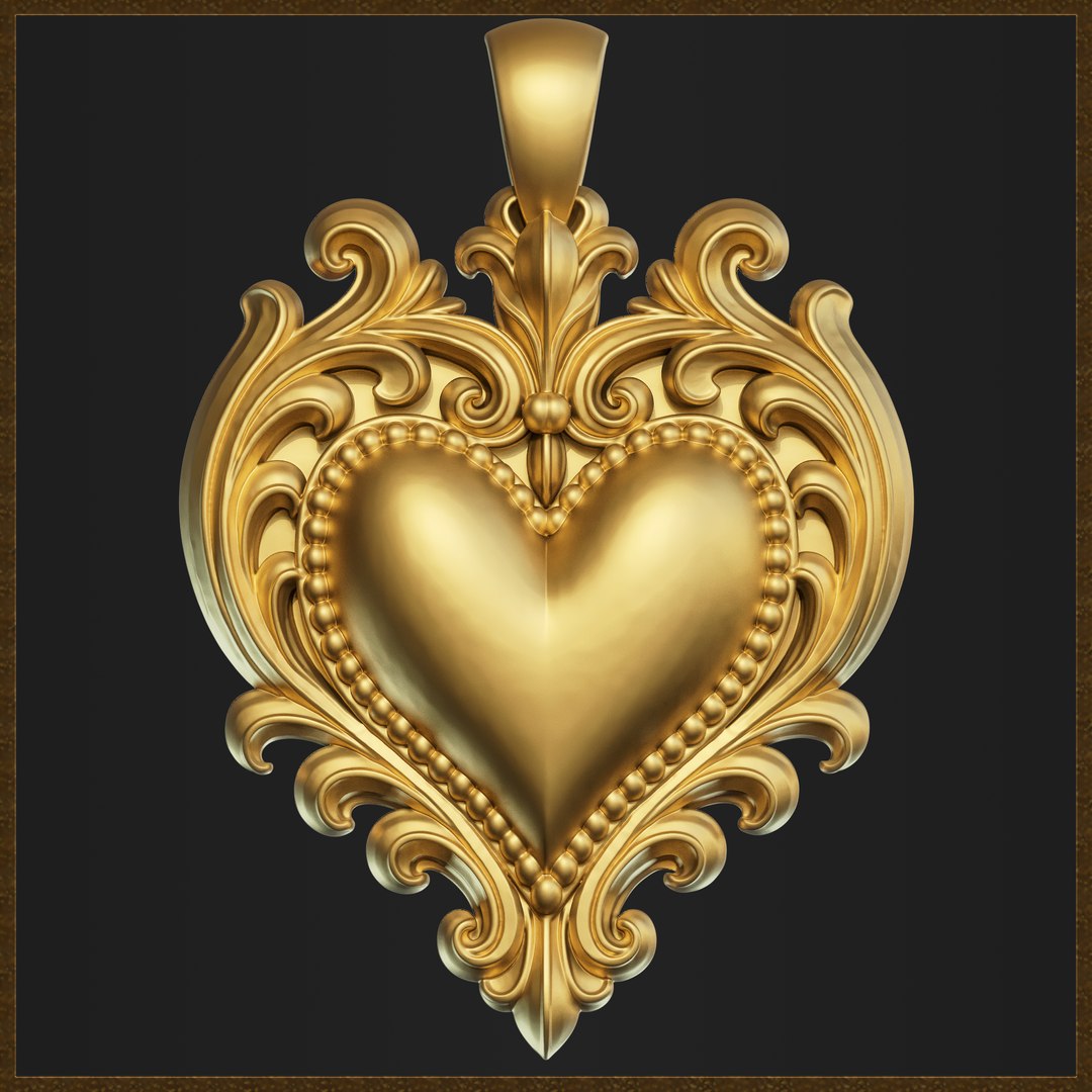 3D Golden Heart Decorative Pendant - TurboSquid 2430079