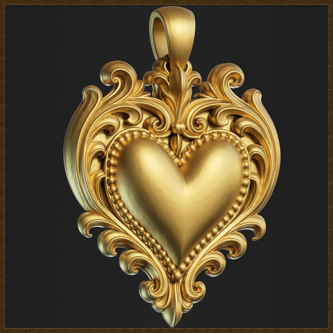3D Golden Heart Decorative Pendant - TurboSquid 2430079