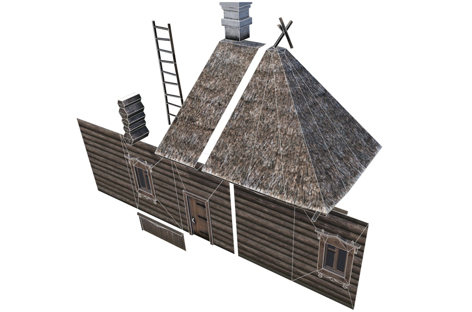 Wooden House Thatched Roof Model - TurboSquid 1323939
