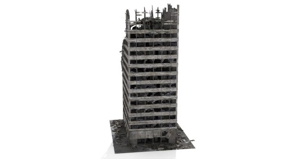 3d destroyed ruined building model