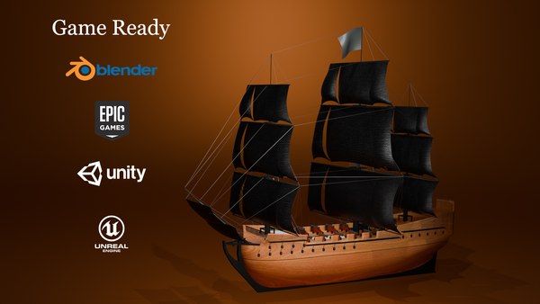 modelo 3d Modelo 3D de barco de vela de madera de tamaño mediano: listo ...