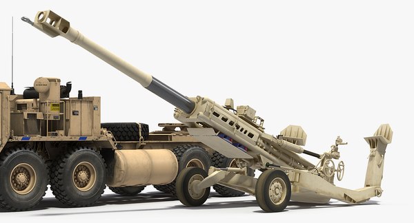 modelo 3d Desierto Oshkosh HEMTT Remolque M777 Obús aparejado ...