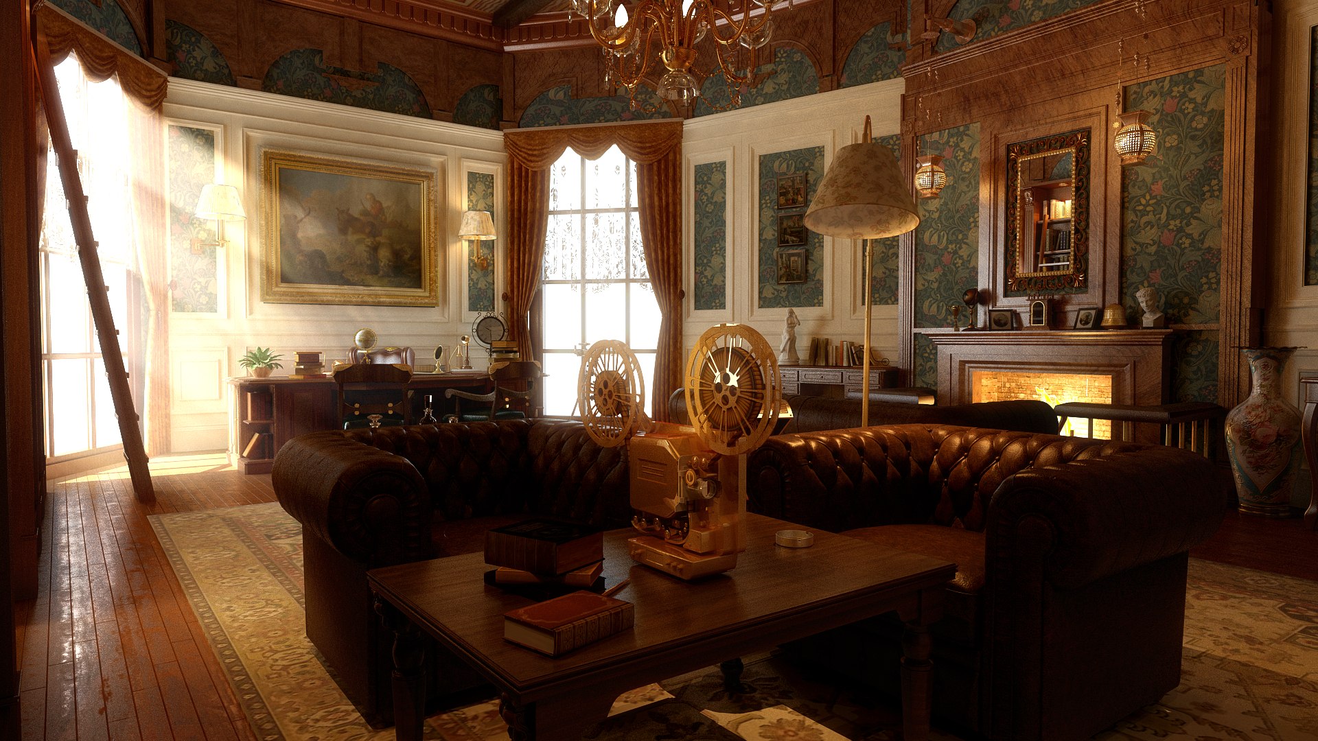 3D Classic Library Room Model - TurboSquid 1268553