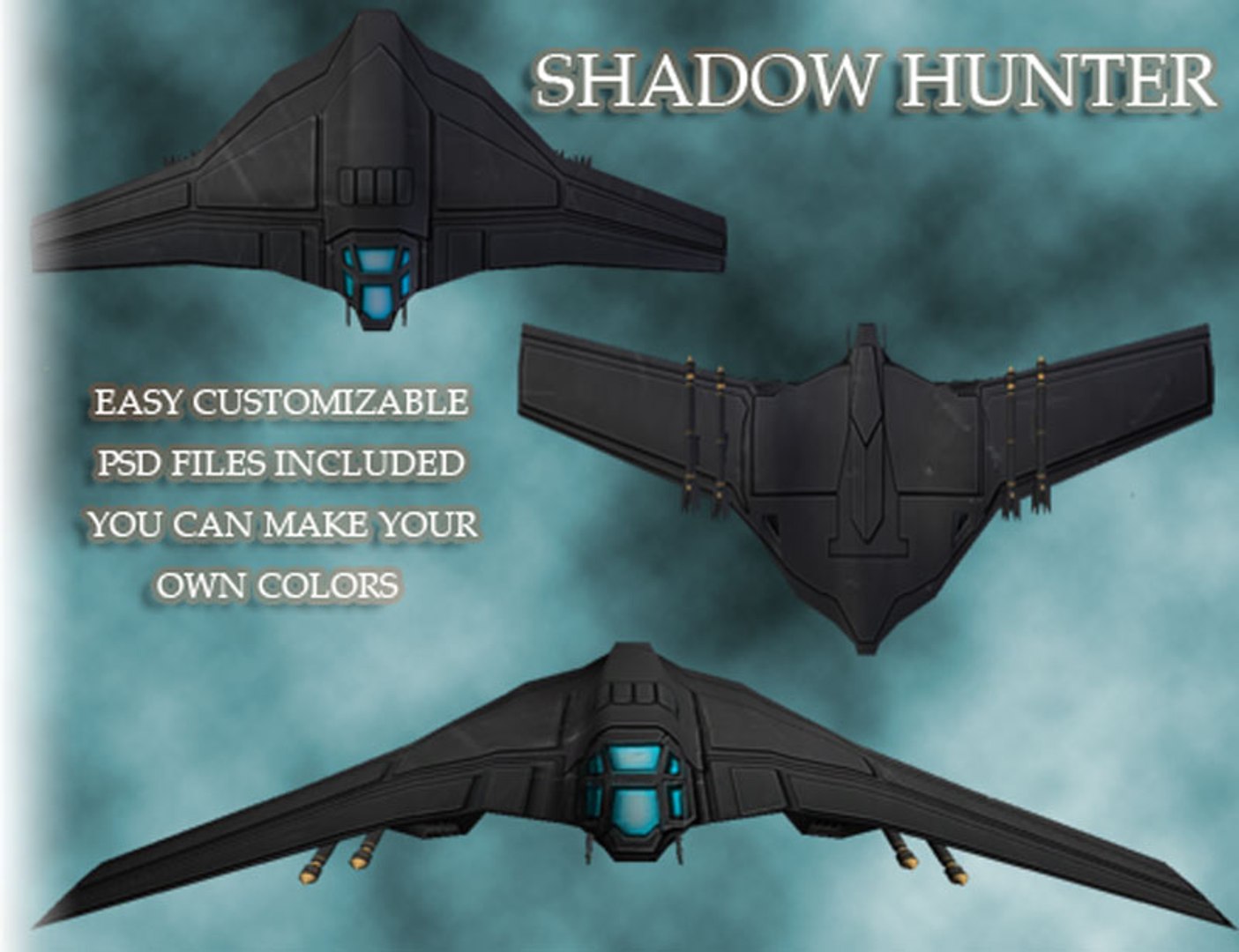 3d model jet shadow hunter space
