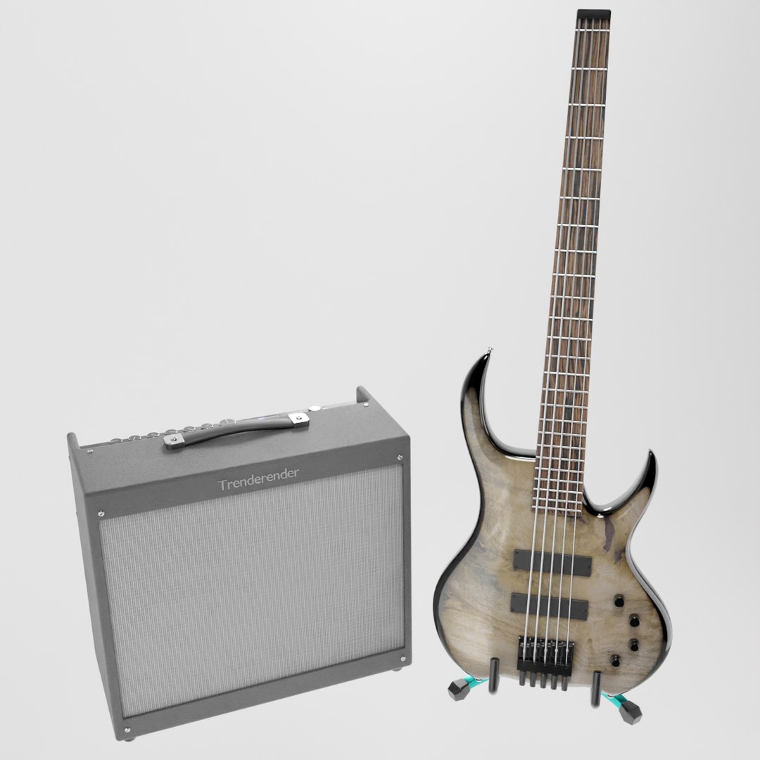 Bass Guitar with Stand and Amplifier 3D model - TurboSquid 1984088