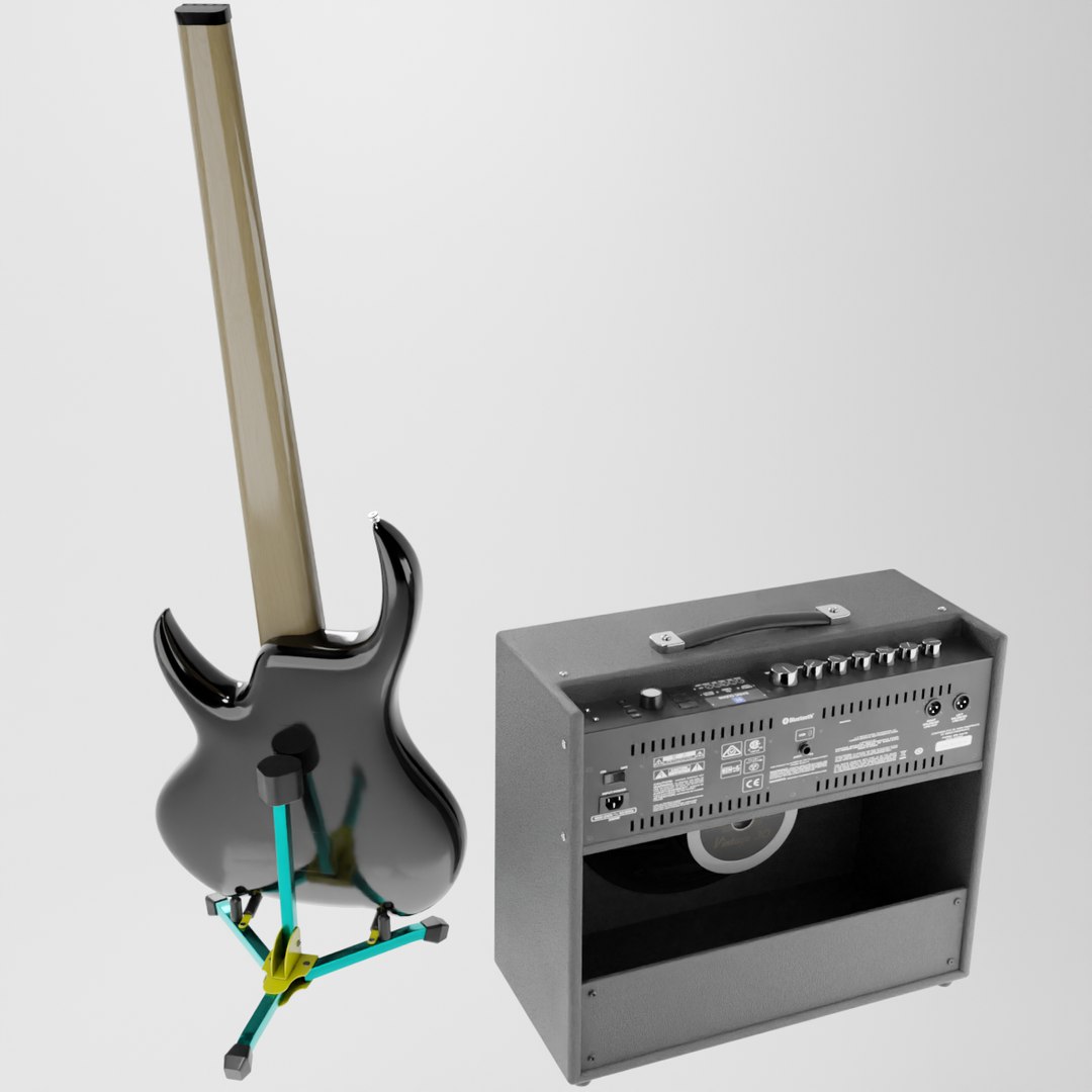 Bass Guitar with Stand and Amplifier 3D model - TurboSquid 1984088