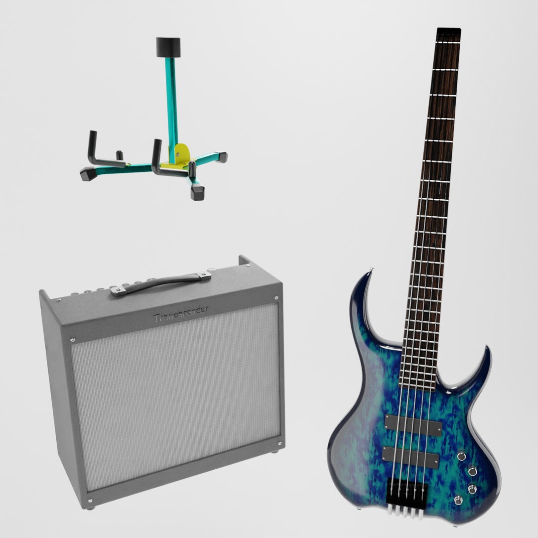 Bass Guitar with Stand and Amplifier 3D model - TurboSquid 1984088