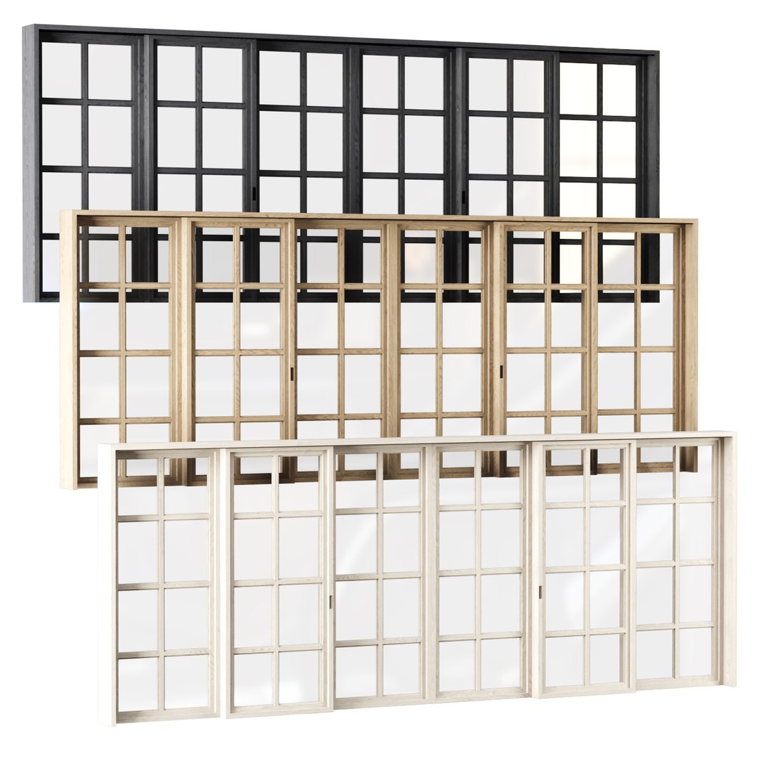 Rectangle wooden windows with sliding doors v4 3D model - TurboSquid ...