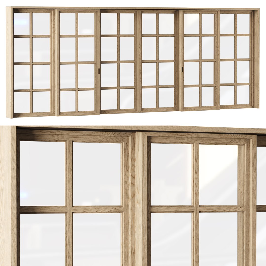 Rectangle wooden windows with sliding doors v4 3D model - TurboSquid ...