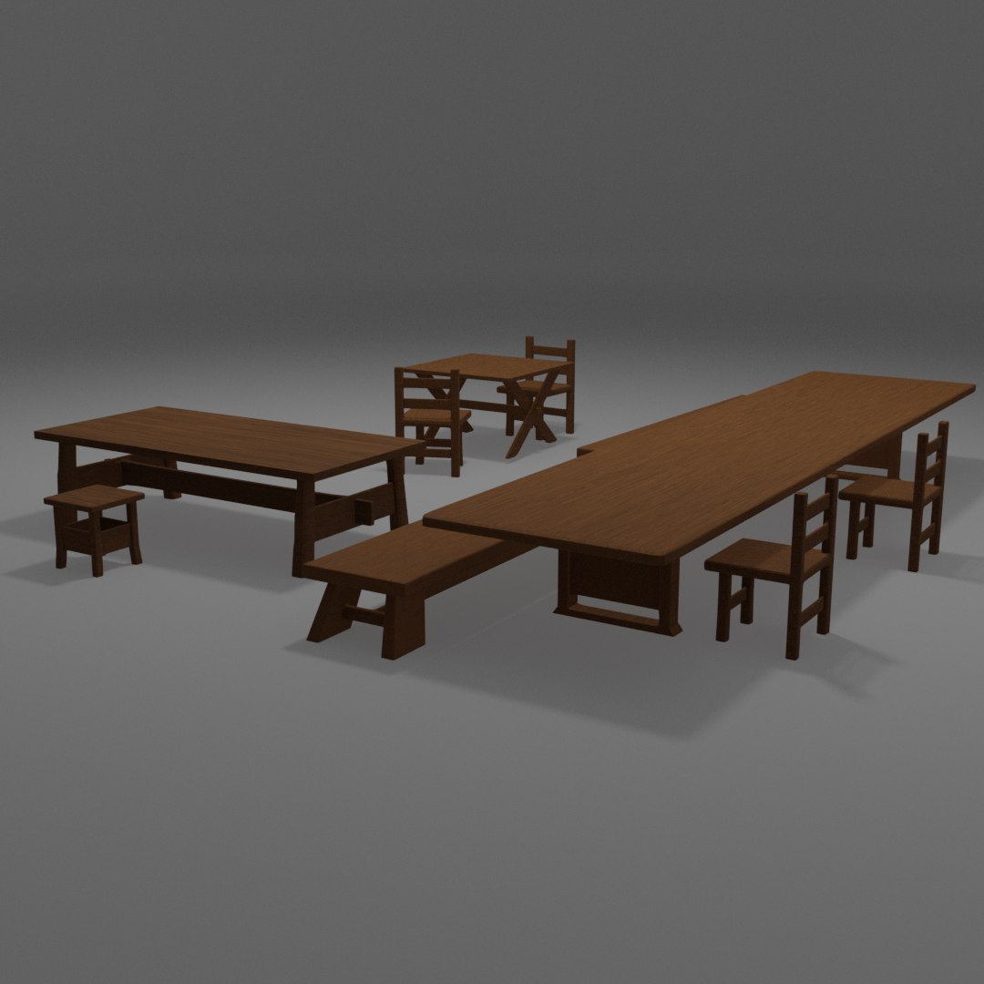 Medieval Tables And Chairs 3D - TurboSquid 1904360