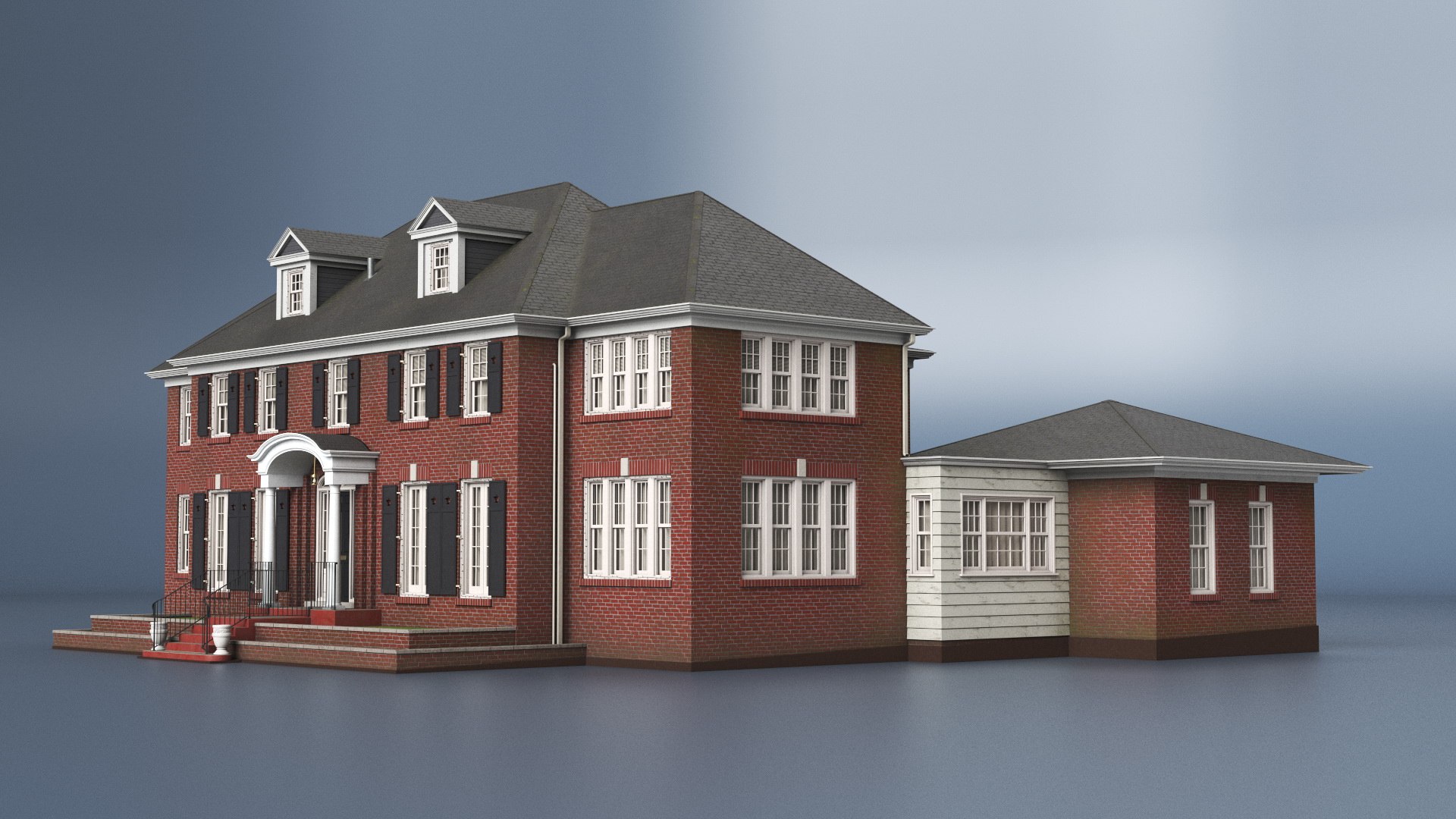 3D Model Home Alone Brick Colonial House - TurboSquid 2391462