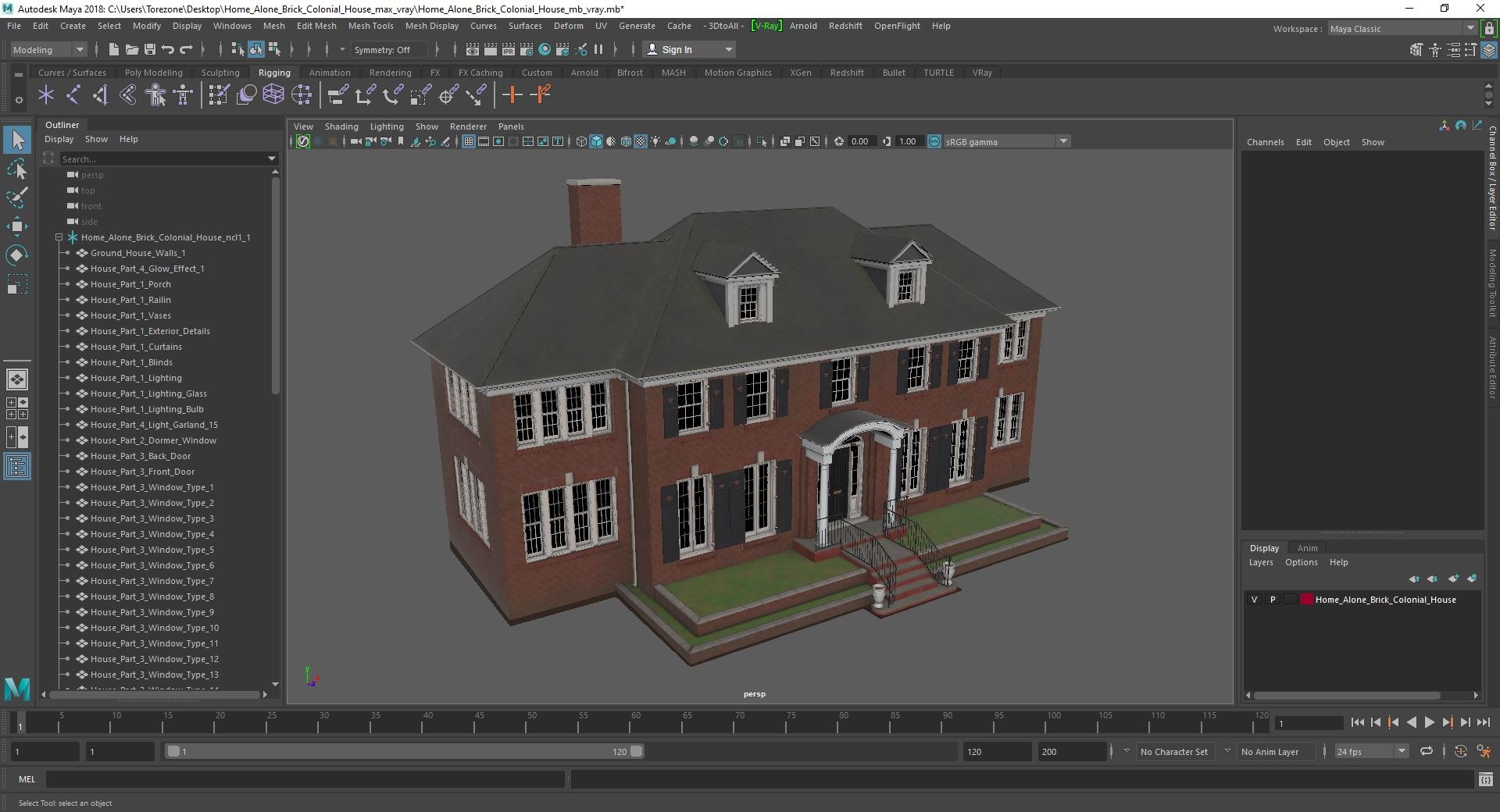 3D Model Home Alone Brick Colonial House - TurboSquid 2391462