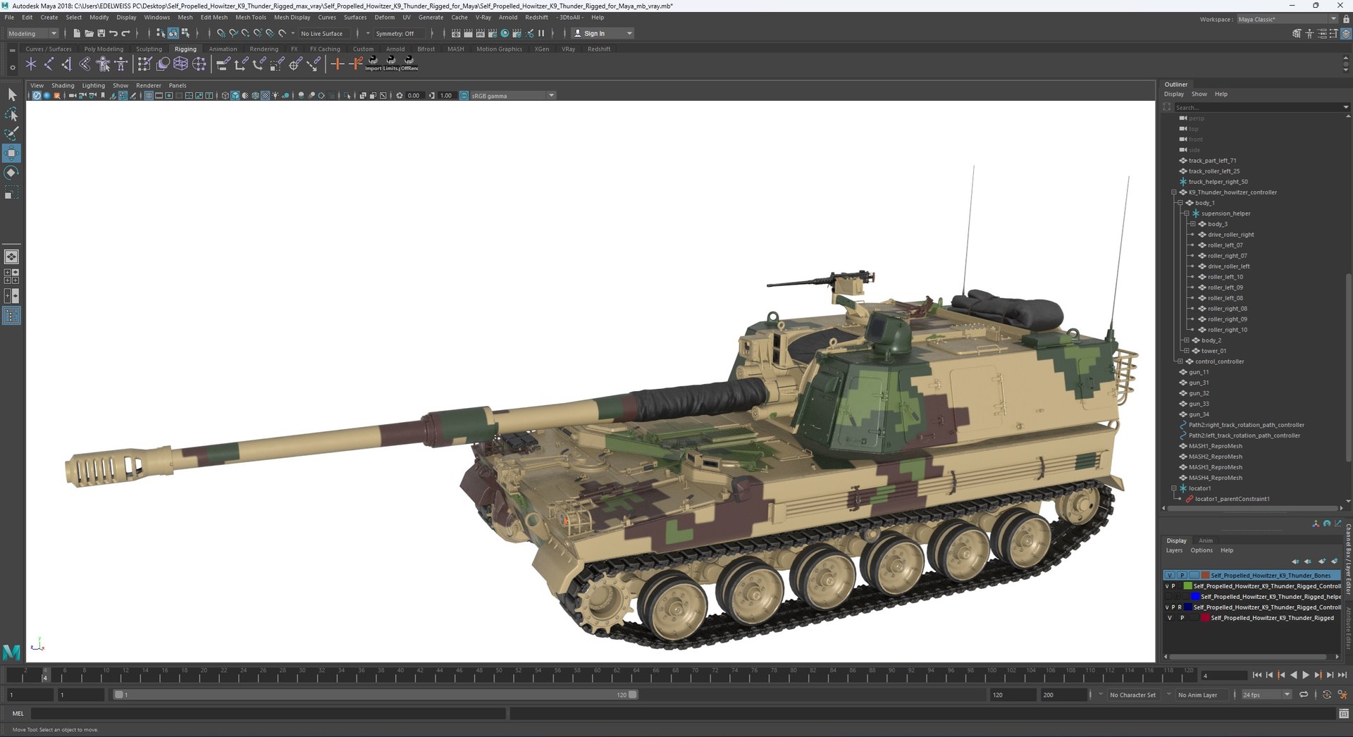 3D Self Propelled Howitzer K9 Thunder Rigged For Maya Model ...