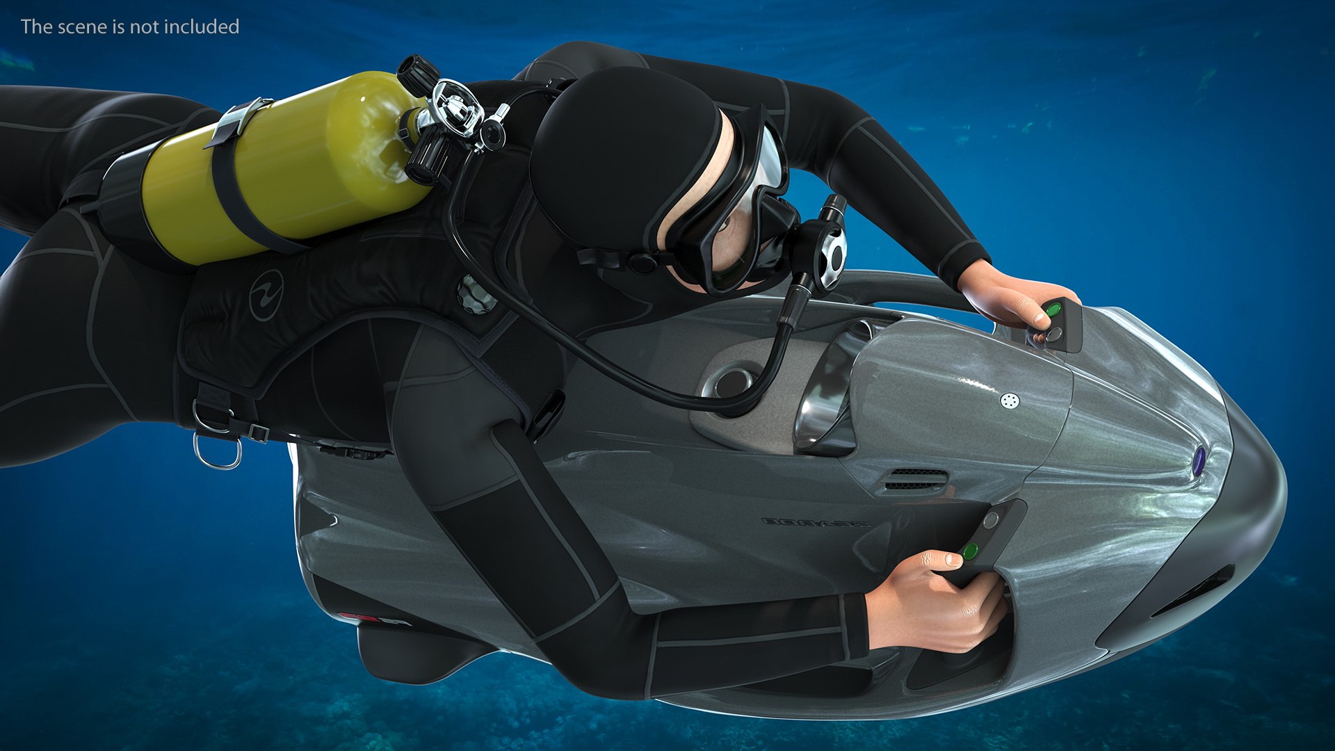 3D Diver With Seabob F5SR Personal Watercraft Rigged For Cinema 4D ...