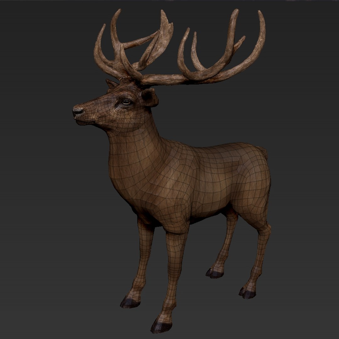 3d deer adapted rigging model