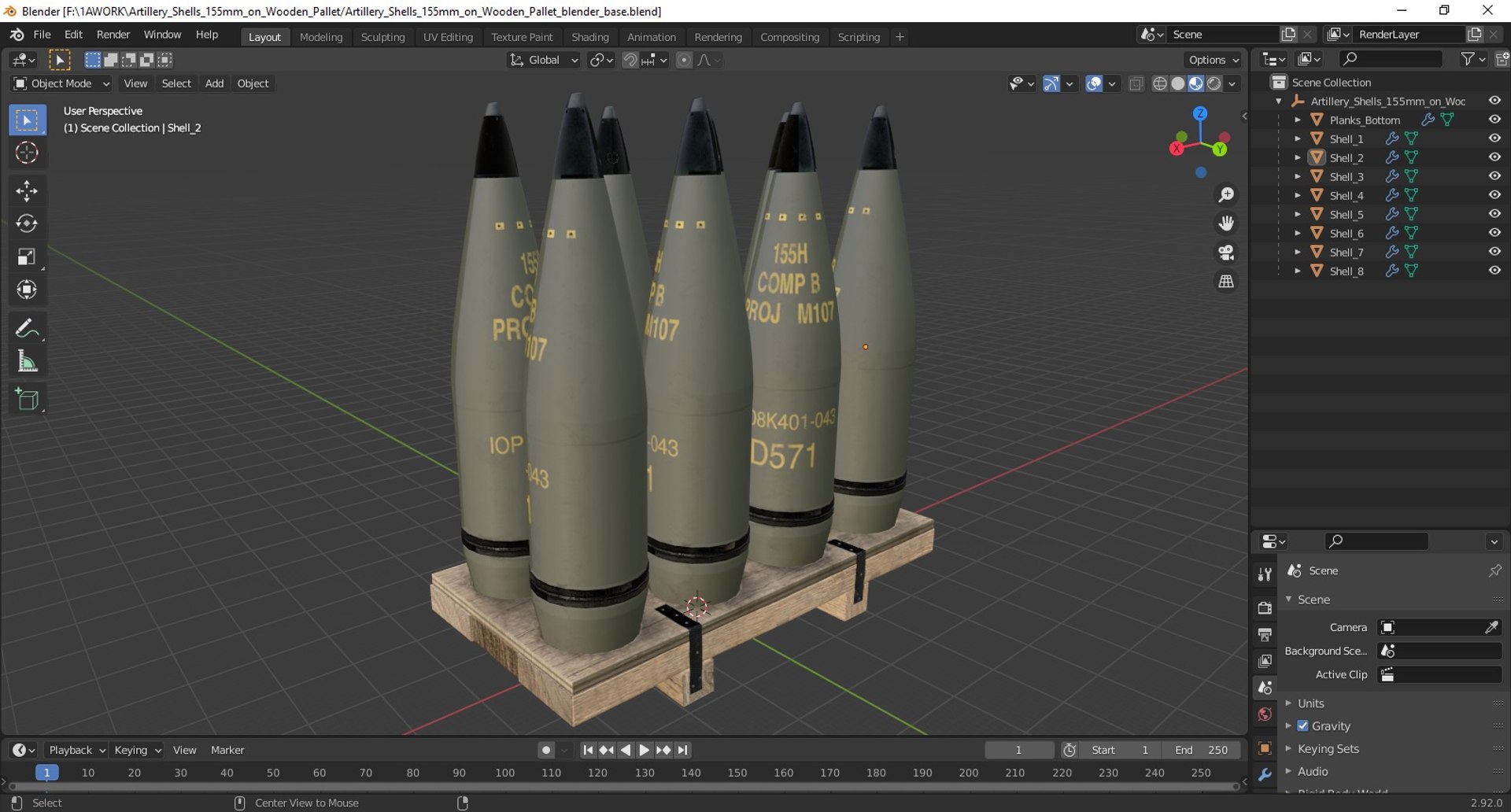 3D Artillery Shells 155mm On Wooden Pallet Model - TurboSquid 2210641