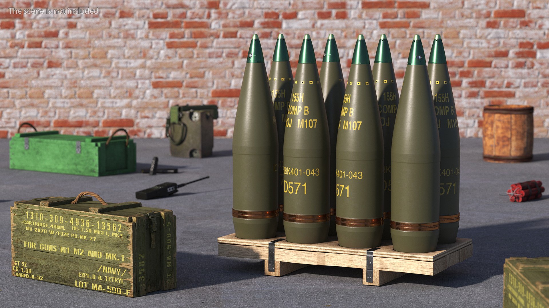 3D Artillery Shells 155mm On Wooden Pallet Model - TurboSquid 2210641