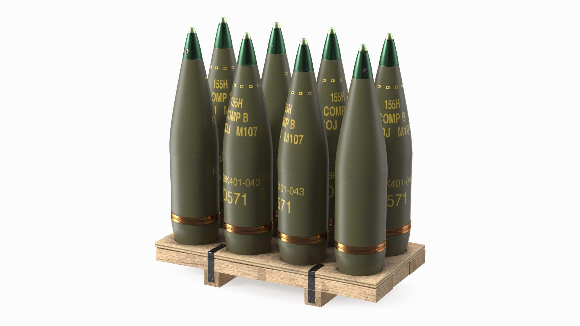 3D Artillery Shells 155mm On Wooden Pallet Model - TurboSquid 2210641