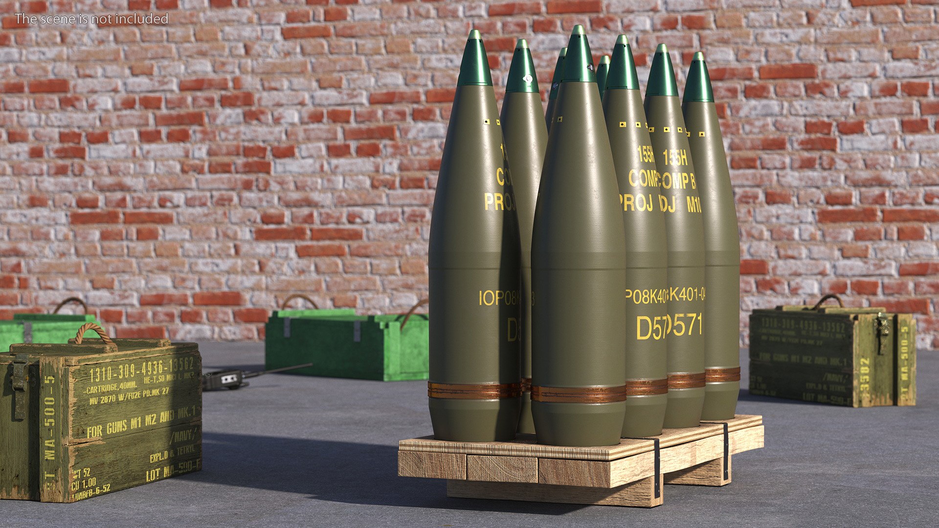 3D Artillery Shells 155mm On Wooden Pallet Model - TurboSquid 2210641