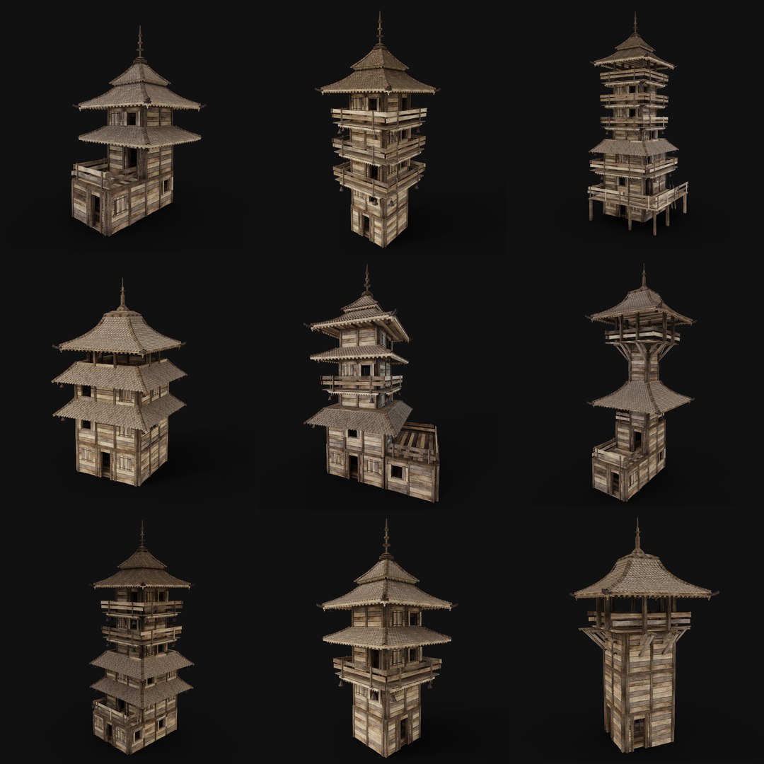 FEUDAL JAPAN CHINESE TOWER DOJO WATCHTOWER SAMURAI NINJA PACK 3D ...
