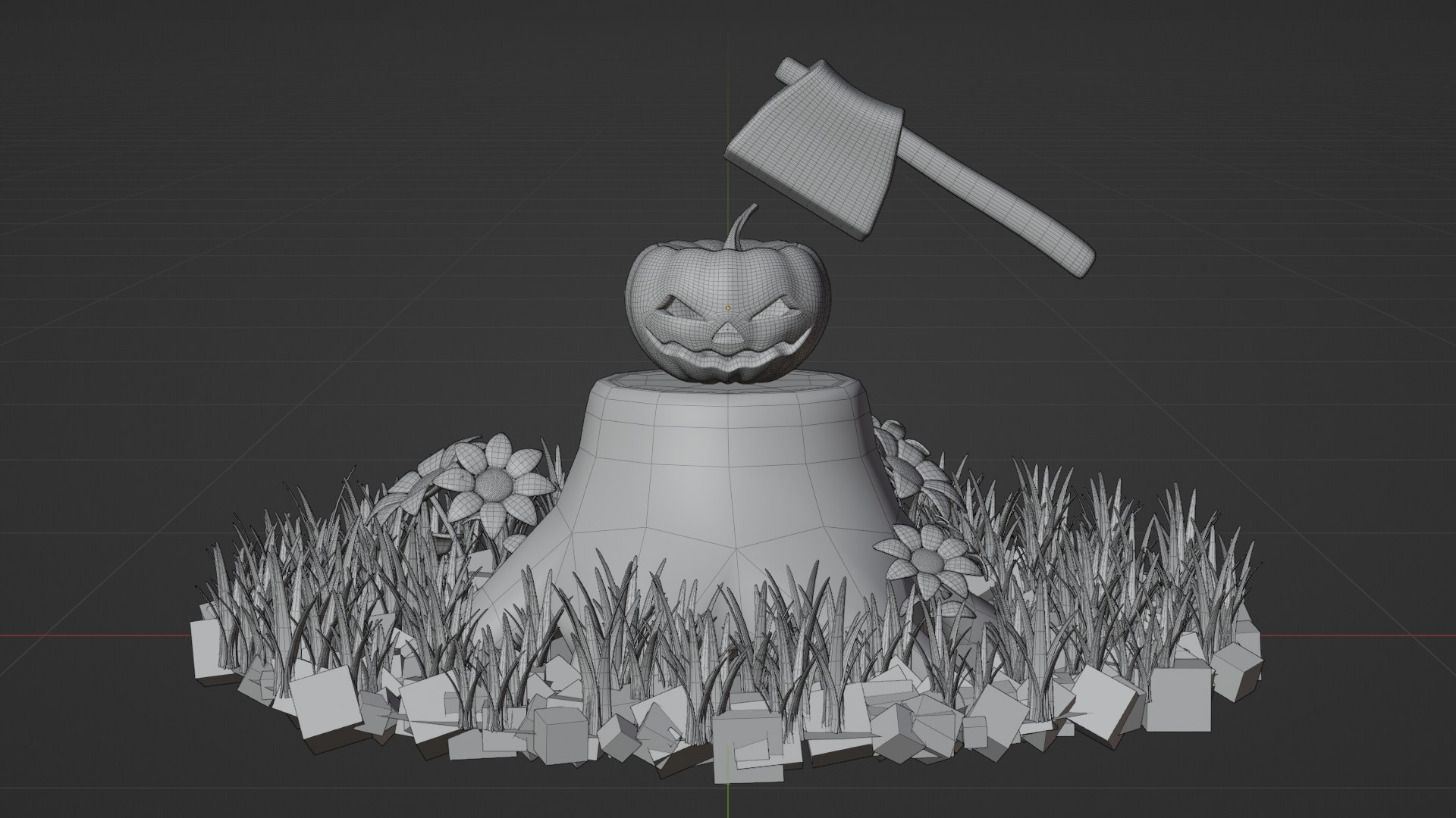 Halloween pumpkin stump and ax 3D - TurboSquid 2111870
