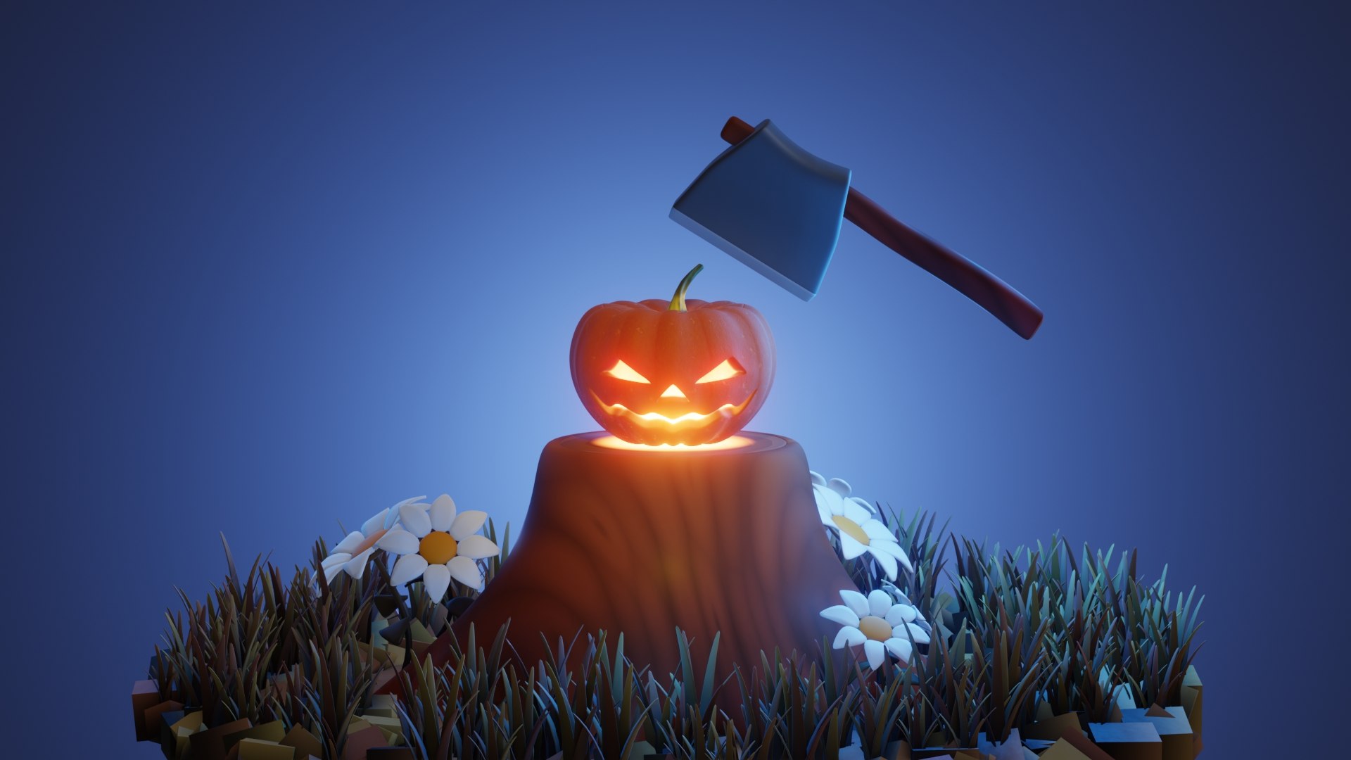 Halloween pumpkin stump and ax 3D - TurboSquid 2111870