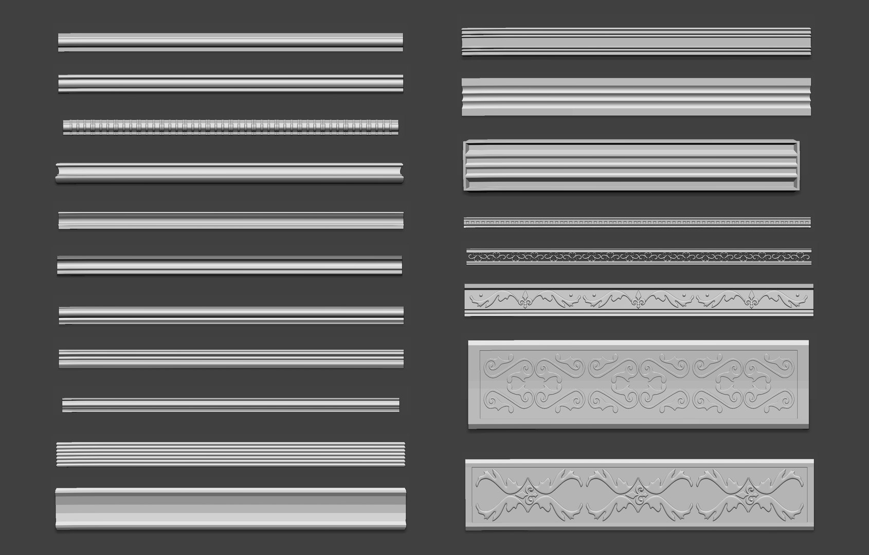 80 Low Poly Carved Mouldings Shapes Curve IMM Brush Set 3D Model 3D ...