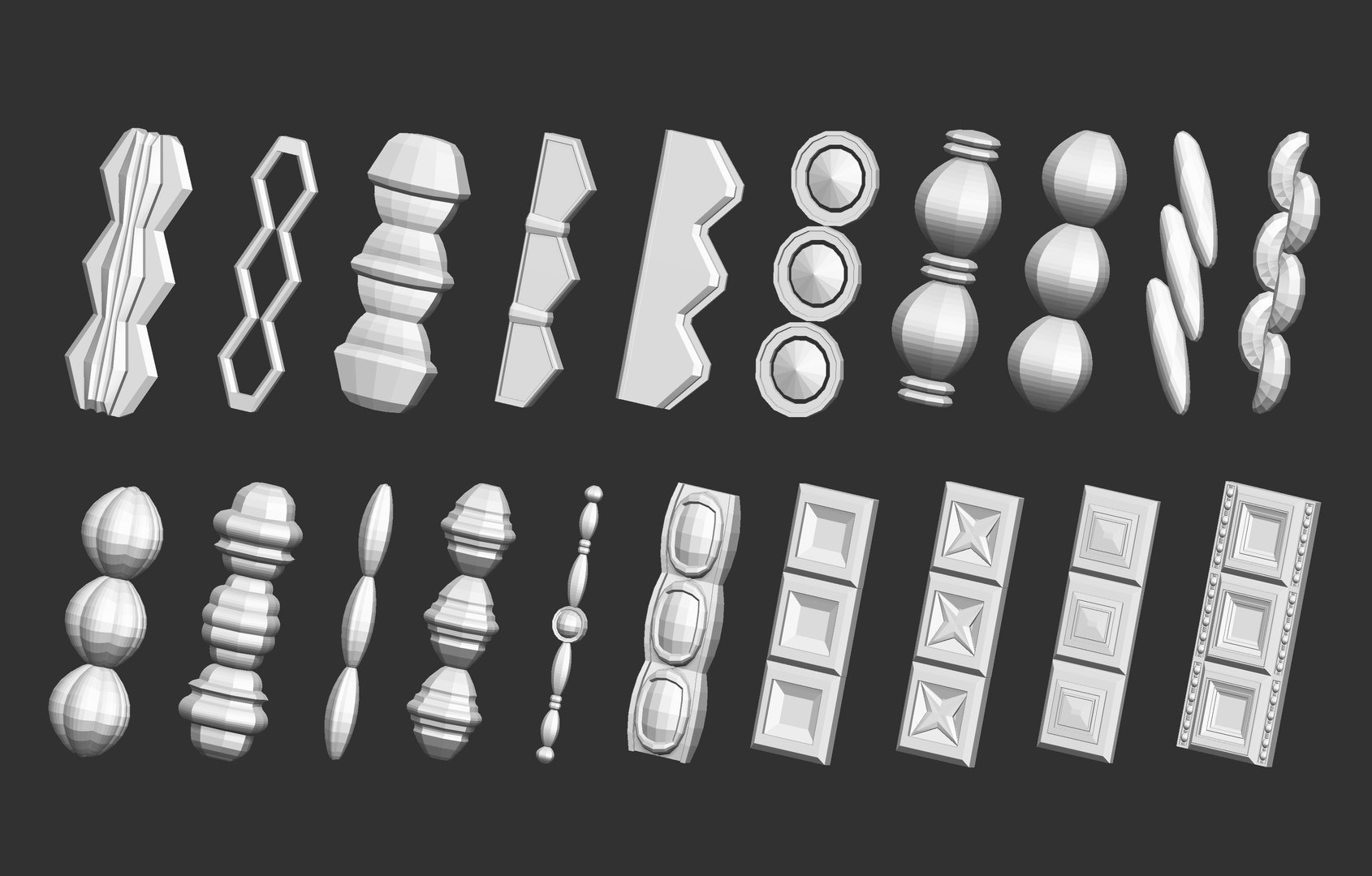 80 Low Poly Carved Mouldings Shapes Curve IMM Brush Set 3D Model 3D ...