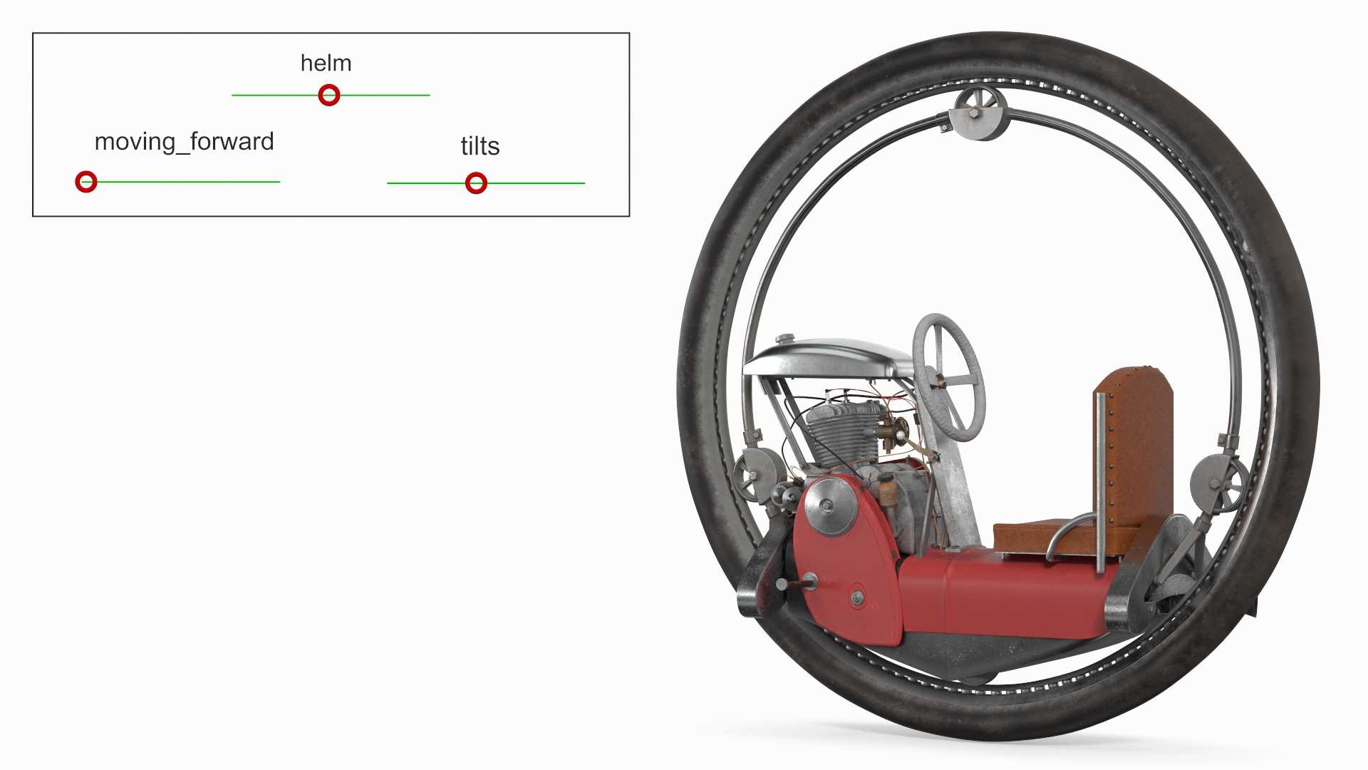 Vintage Single Wheel Vehicle Red Used Rigged 3D Model - TurboSquid 2319356