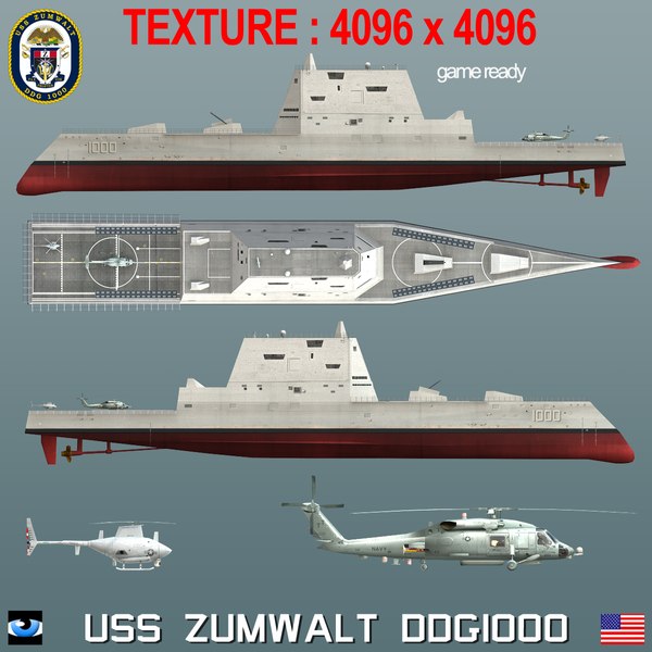 uss zumwalt ddg-1000 destroyers 3d model
